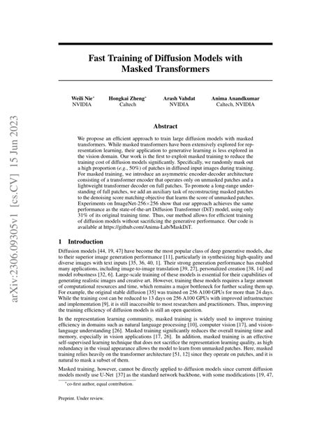 PDF Fast Training Of Diffusion Models With Masked Transformers