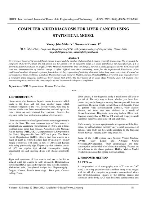 Pdf Computer Aided Diagnosis For Liver Cancer Using Statistical Model