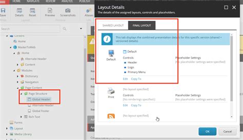 create a global header and footer for your sitecore website master to web
