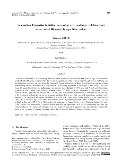 Pdf Summertime Convective Initiation Nowcasting Over Southeastern China Based On Advanced