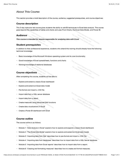 About This Course Pdf Microsoft Excel Computing