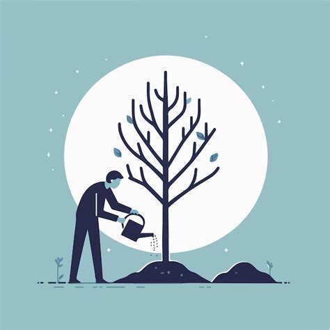 나무 를 심고 있는 사람 의 그림 은 단순 한 평평 한 디자인 스타일 이다 프리미엄 벡터