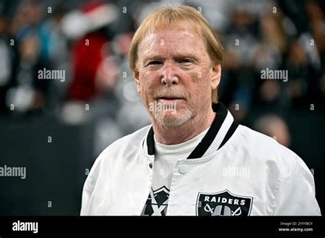 Las Vegas Raiders Owner Mark Davis Looks On As His Team Warm Up Before