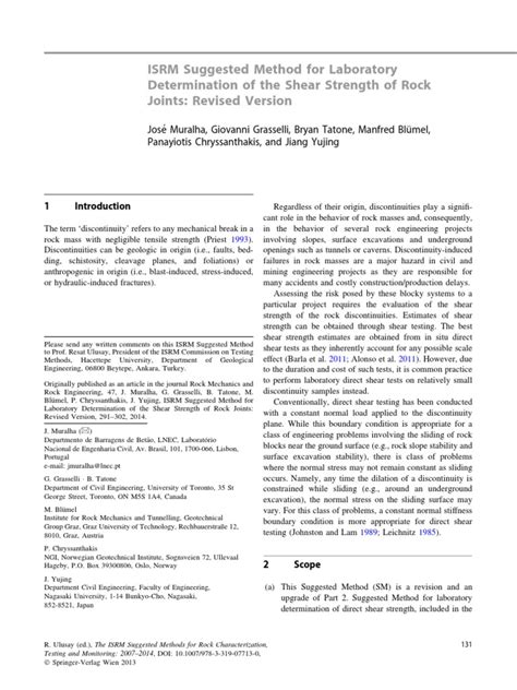 Muralha Et Al 2015 Isrm Suggested Method For Laboratory Determination