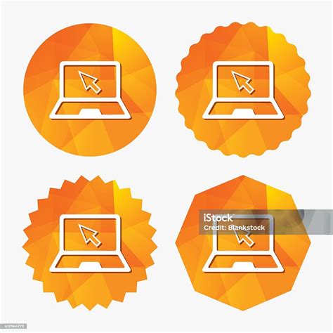 랩톱 사인 아이콘입니다 커서 기호가 있는 노트북 Pc 0명에 대한 스톡 벡터 아트 및 기타 이미지 0명 기하 도형 낮음 Istock