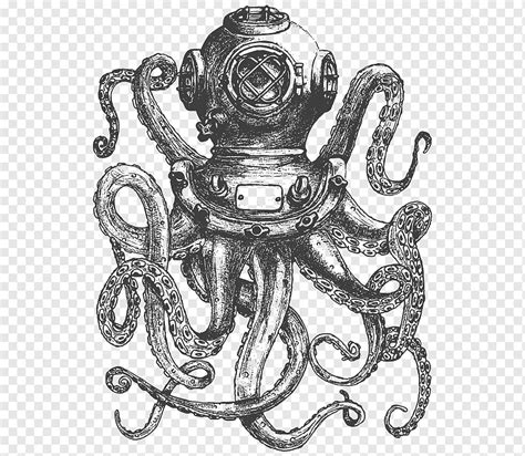 문어 다이빙 헬멧 빈 둥지 노인 포스터 흑백 Etsy Png Pngwing