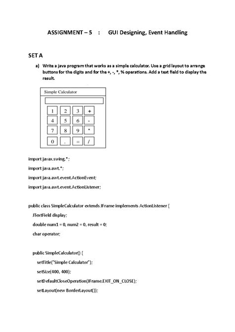 Java Practical Assign 5 Assignment 5 Gui Designing Event Handling Set A A Write A Java