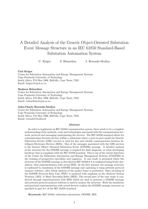 Pdf A Detailed Analysis Of The Generic Object Oriented Substation Event Message Structure In
