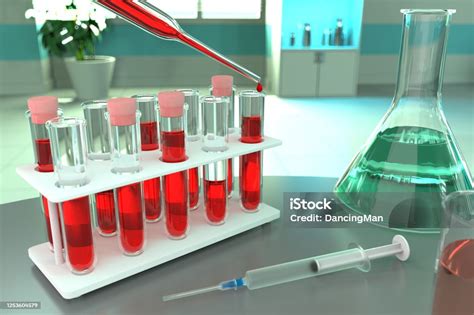 의료 3d 일러스트레이션 실험실 시험관 바이알 연구 클리닉 보케 효과와 바이러스에 대한 혈액 샘플 유전자 테스트 개념 0명에 대한 스톡 사진 및 기타 이미지 Istock
