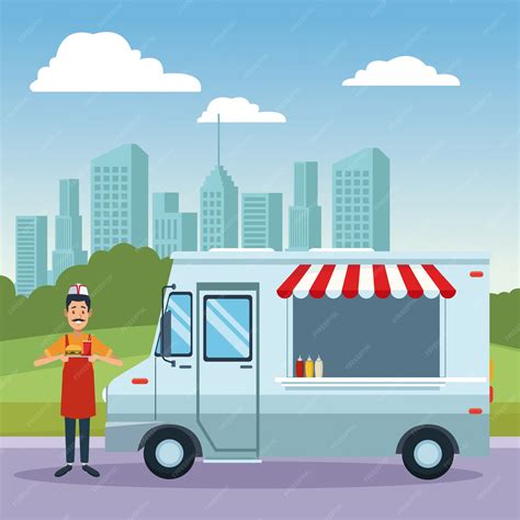 Food Truck Cartoon Premium Vector