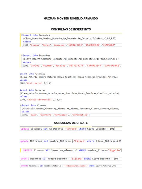 Consultas Insert Delete Y Update Pdf