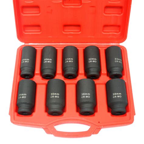 9pc Metric 12 Dr Deep Impact Spindle Axle Nut Socket Set 90mm Length