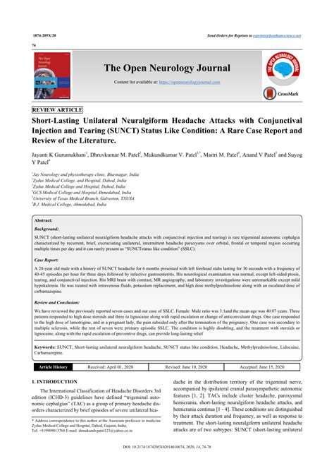 Pdf Short Lasting Unilateral Neuralorm Headache Attacks With Conjunctival Injection And