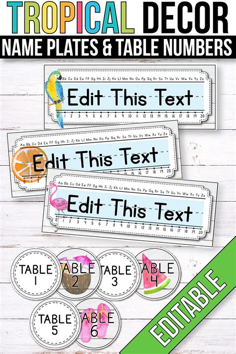 Free Editable Table Signs And Editable Name Tags Tropical Classroom
