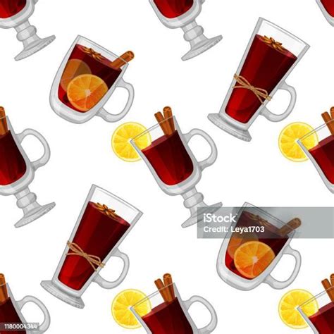 멀드 와인 안경 패턴 레스토랑 일러스트 겨울 시즌 일러스트 흰색 배경입니다 바 메뉴 디자인입니다 벡터 그림입니다 겨울에 대한 스톡 벡터 아트 및 기타 이미지 Istock