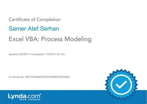 excel vba processmodeling certificateofcompletion samer serhan ppt
