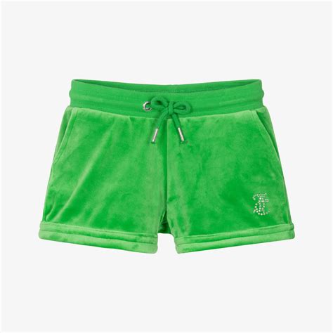 Juicy Couture Girls Bright Green Velour Shorts With Diamanté Logo