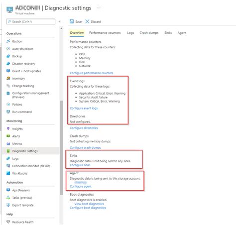 azure virtual machine how to configure a vm to feed its event logs