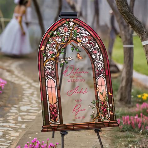 Wedding Welcome Sign Stained Glass Wedding Entrance Sign Custom Wild
