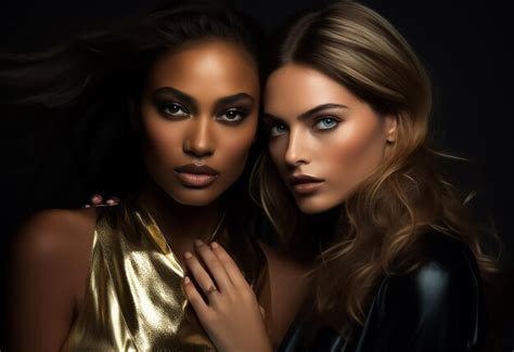 premium ai image two mixed race fashion model in full makeup trendy