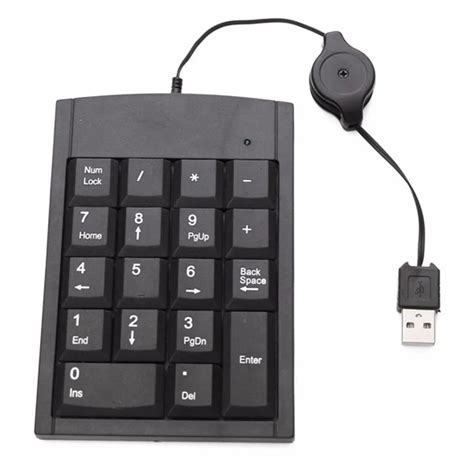 18 Keys Mini Keyboard Numeric Ultra Slim Retractable Wire Usb Number Pad Notebook Digital