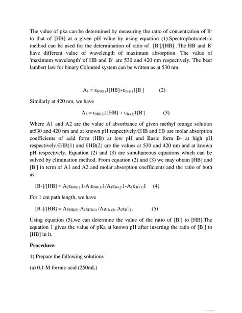 SOLUTION Determination Of Pka Value Of An Indicator By Spectrophotometry Studypool