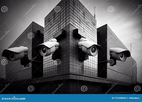 Office Building With Multiple Security Cameras Visible From The Exterior Stock Illustration