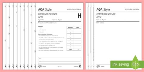 Aqa Style Physics Combined Science Specimen Paper 6 Higher