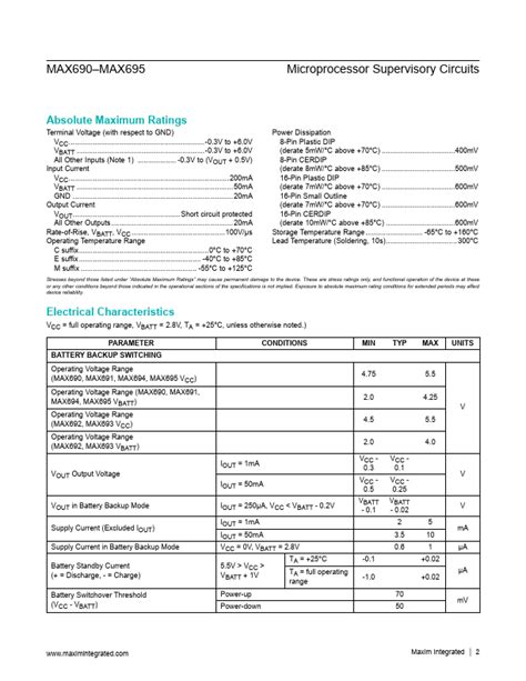 Max695 30v33v Microprocessor Supervisory Circuits Maxim