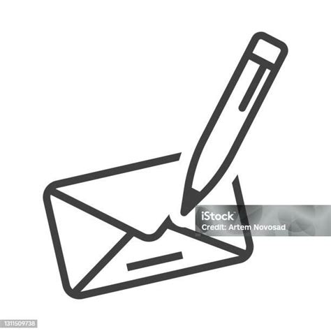 배달 주소가 적힌 아이콘 문자와 펜입니다 문자 쓰기 기호의 간단한 이미지입니다 순수한 흰색 배경에 격리된 벡터입니다 개념에 대한 스톡 벡터 아트 및 기타 이미지 Istock