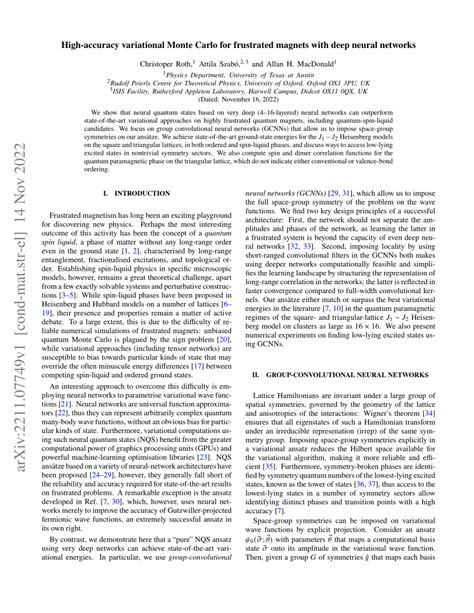 Pdf High Accuracy Variational Monte Carlo For Frustrated Magnets With Deep Neural Networks