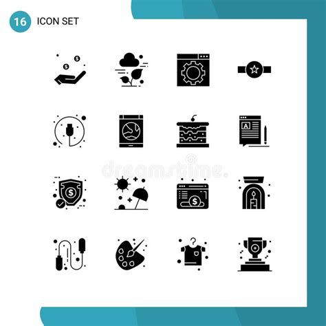 Set Of 16 Modern Ui Icons Symbols Signs For Hardware Star Optimization Rank Insignia Stock