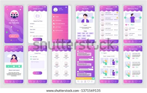 Set Ui Ux Gui Screens Social Stock Vector Royalty Free Shutterstock