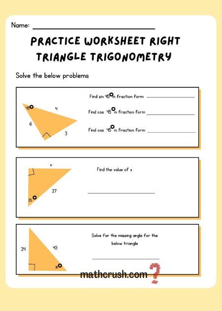 Right Triangle Trigonometry Worksheets Full Set Free Download