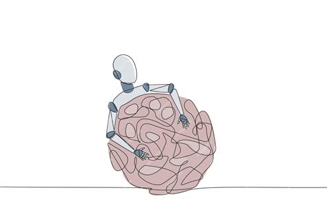 Premium Vector Single One Line Drawing Robot Hugging Tangled Circle Its A Long Process That