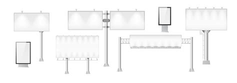 거리에서 야외 광고를위한 템플릿 흰색 배너와 광고판 모형의 세트 0명에 대한 스톡 벡터 아트 및 기타 이미지 0명 3차원 형태 개체 그룹 Istock