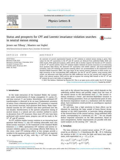 Pdf Status And Prospects For Cpt And Lorentz Invariance Violation Searches In Neutral Meson Mixing