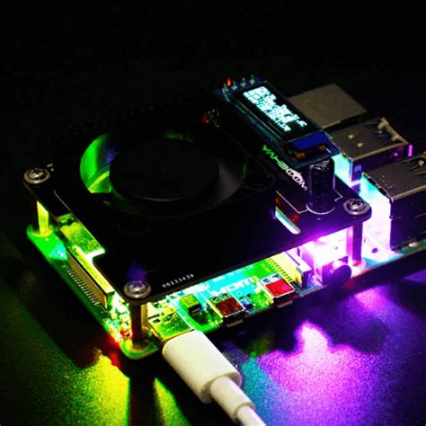 Raspberry Pi Rgb Cooling Hat With Adjustable Fan And Oled Display For B B B Microchip Lk