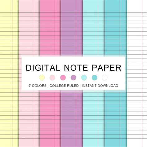 Digital Note Paper Bundle Digital Note Paper Templates College Ruled 7 Summer Colors