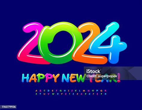 벡터 재미 인사말 카드 새해 복 많이 받으세요 2024 다채로운 손으로 쓴 알파벳 문자와 숫자 세트 12월 31일에 대한 스톡 벡터 아트 및 기타 이미지 Istock