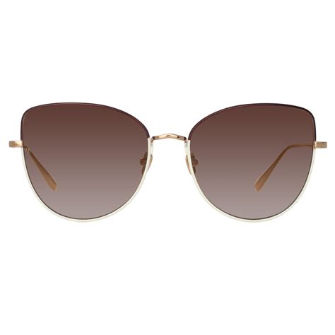 Eloise Cat Eye Sunglasses In Mocha And Light Gold By Linda Farrow