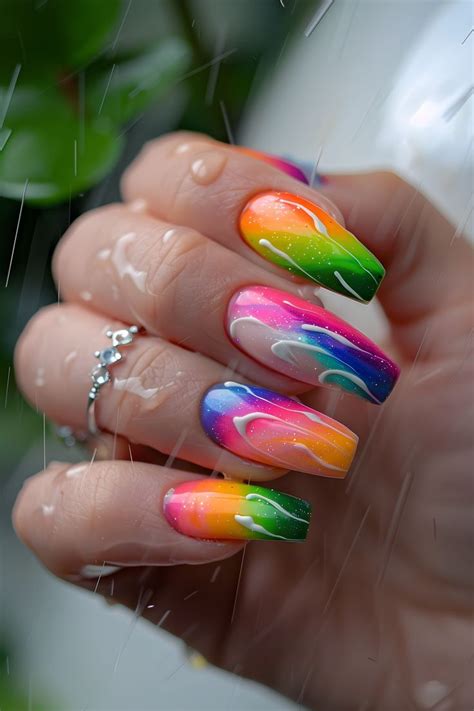 Summer Nail Inspo Rainbow Peacock Feathers 🌈 Nail Designs Elegant