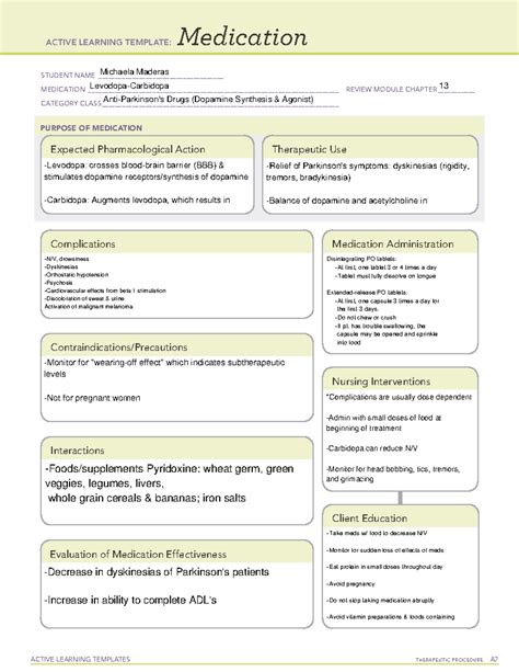 Levodopa Carbidopa Medication Template
