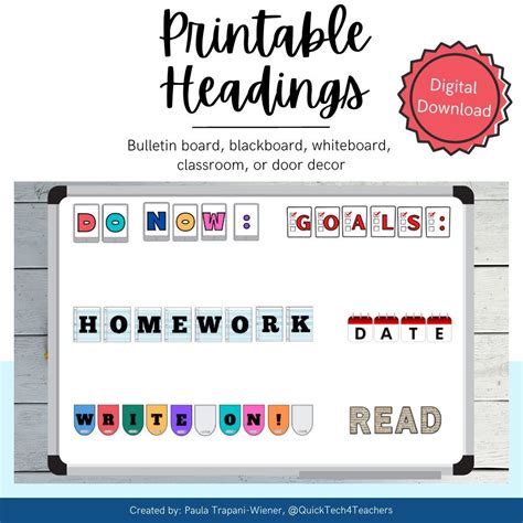 Printable Headers Bulletin Board Bunting Classroom Decor Headings Etsy