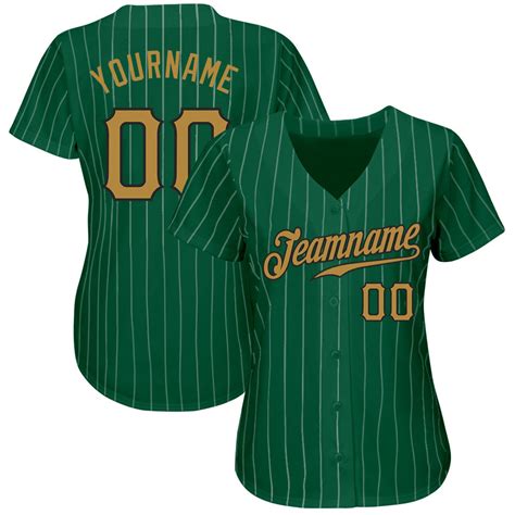 Custom Kelly Green White Pinstripe Old Gold Black Authentic Baseball