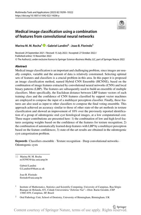 Medical Image Classification Using A Combination Of Features From Convolutional Neural Networks