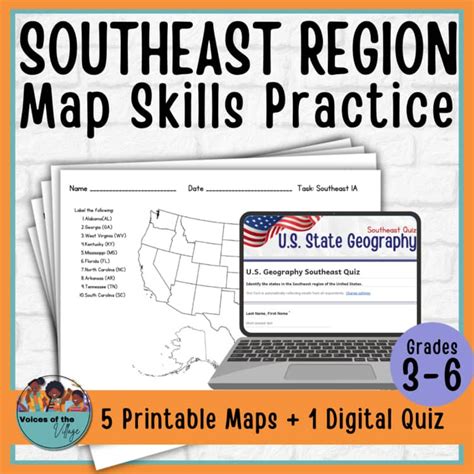 Southeast Region Map Skills Practice U S Geography Maps Digital Quiz