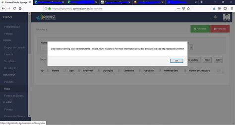 DataTables Warning Table Id LibraryItems Invalid JSON Response For