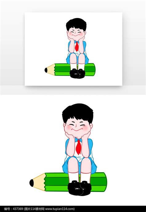 穿校服的男孩学生坐在铅笔上 图片114
