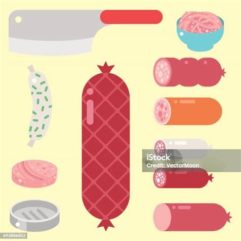 육류 제품 성분과 소박한 요소 준비 장비 음식 평면 벡터 일러스트 레이 션 고기에 대한 스톡 벡터 아트 및 기타 이미지 고기 고기 요리 고추류 Istock